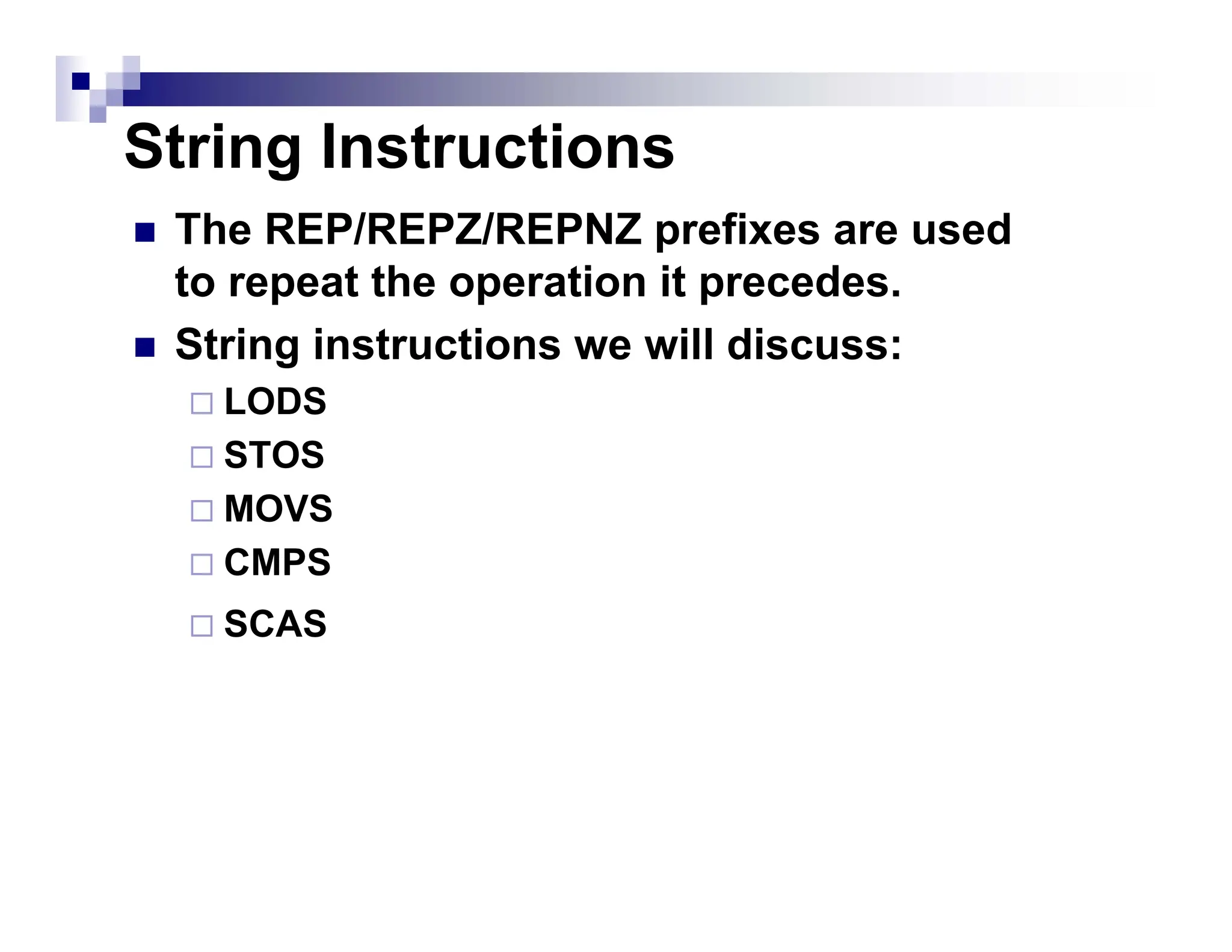 String instruction in assembly language 8086 | PDF
