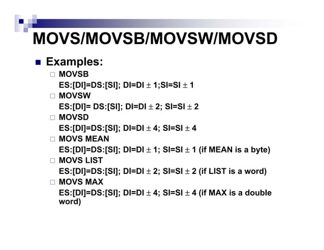 String Instruction In Assembly Language 8086 Ppt