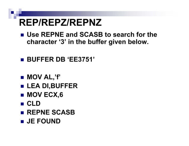 String instruction in assembly language 8086 | PDF