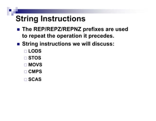 String instruction in assembly language 8086 | PDF