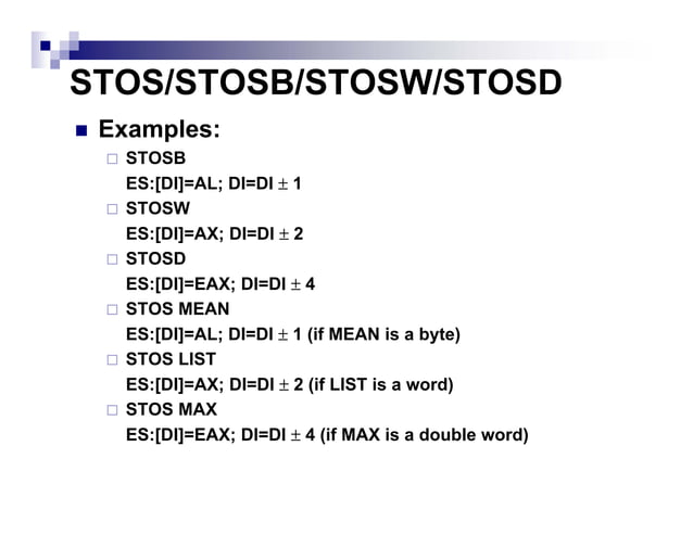 String instruction in assembly language 8086 | PDF
