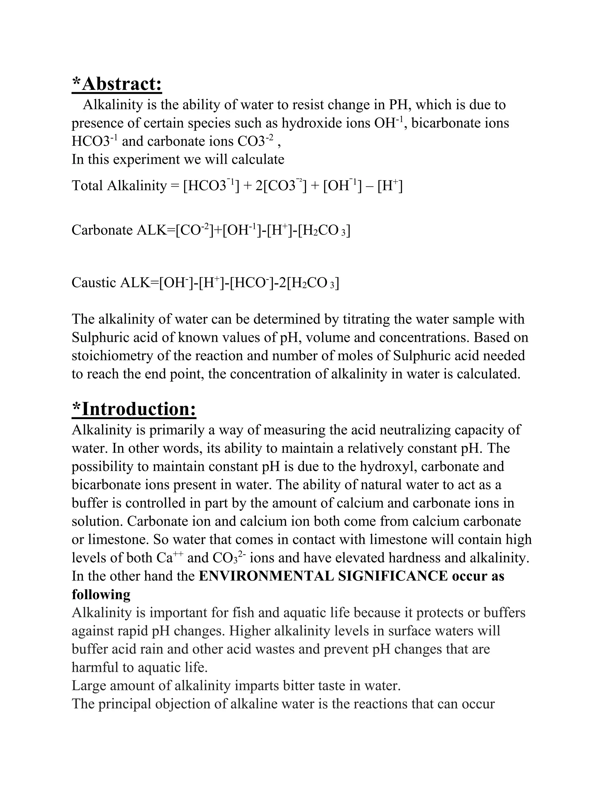 Lab 4 alkalinity –acidity and determination of alkalinity in water | PDF