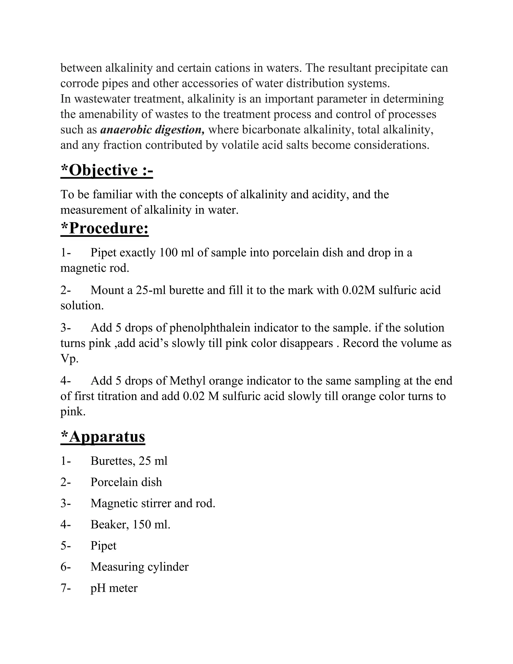 Lab 4 alkalinity –acidity and determination of alkalinity in water | PDF