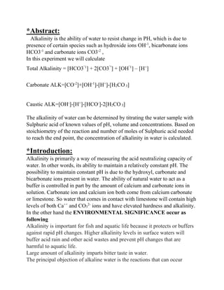 Lab 4 alkalinity –acidity and determination of alkalinity in water | PDF