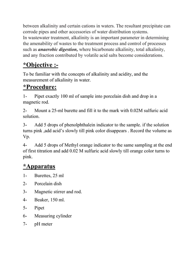 Lab 4 alkalinity –acidity and determination of alkalinity in water | PDF