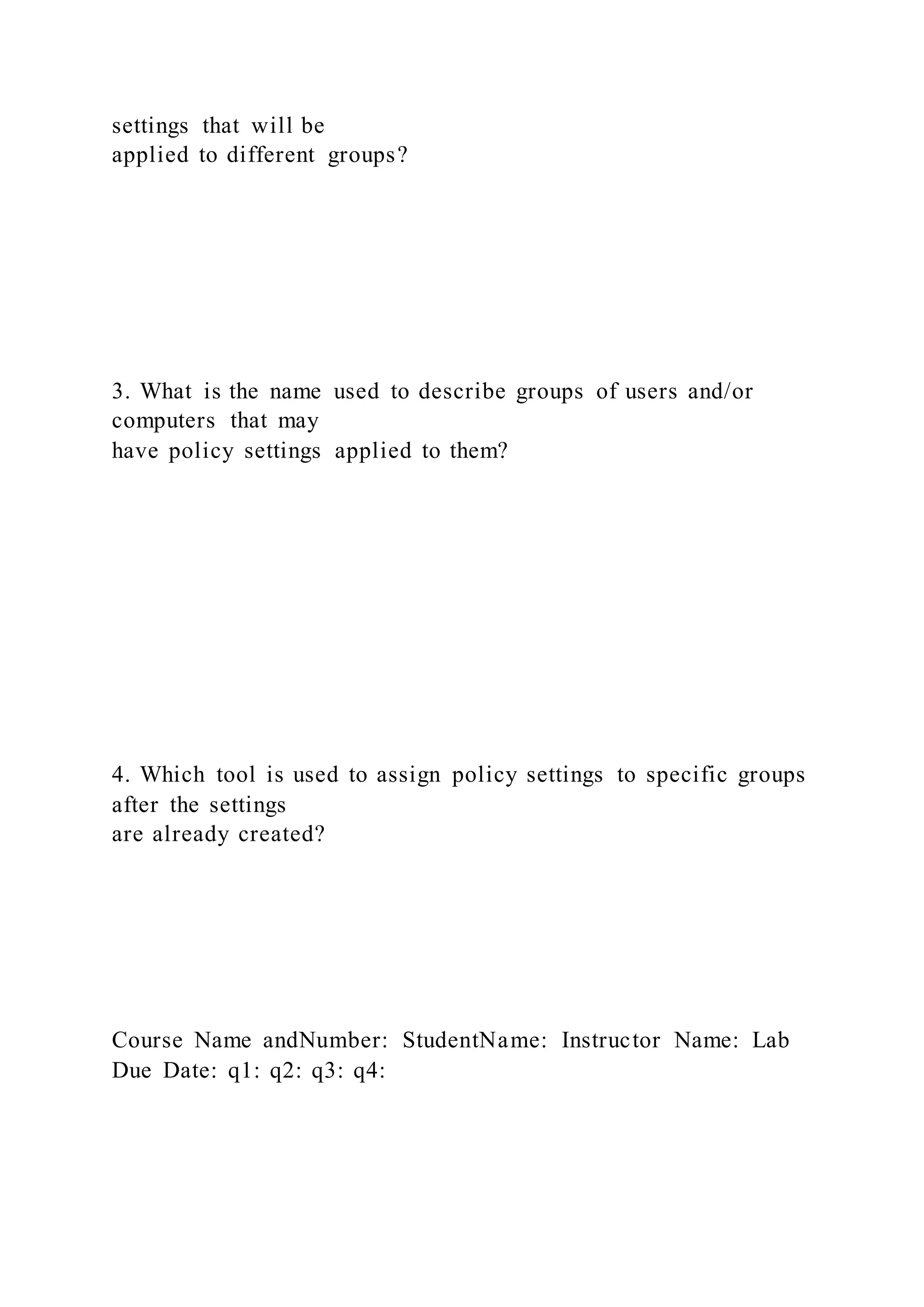 Lab #4 – Assessment Worksheet Managing Group Policy Object | PDF