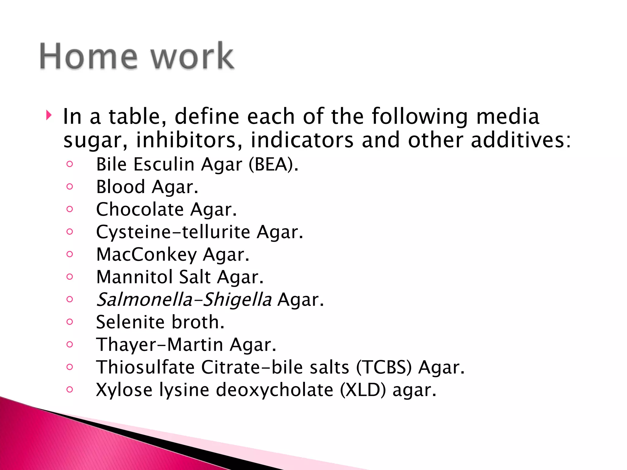 Lab 4 culture media 2012 | PPT