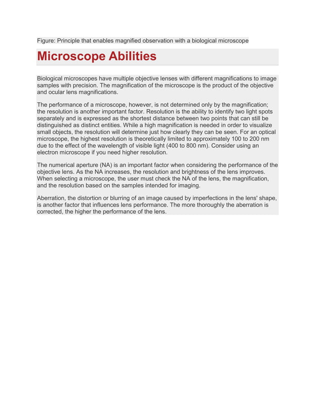 Microscopy (Principle, structure, types and abilities of microscope) | PDF