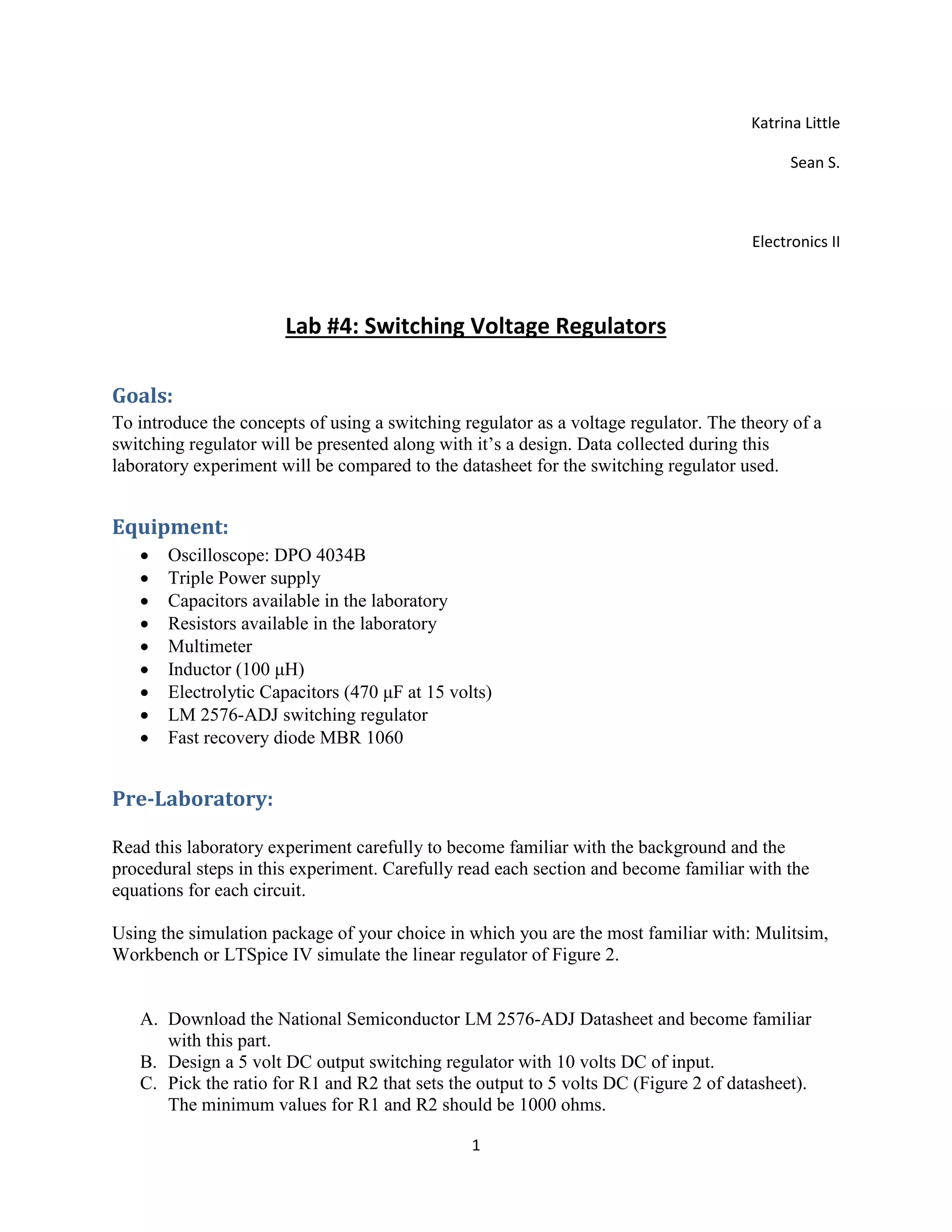 Lab 4 Report Switching Voltage Regulators | PDF