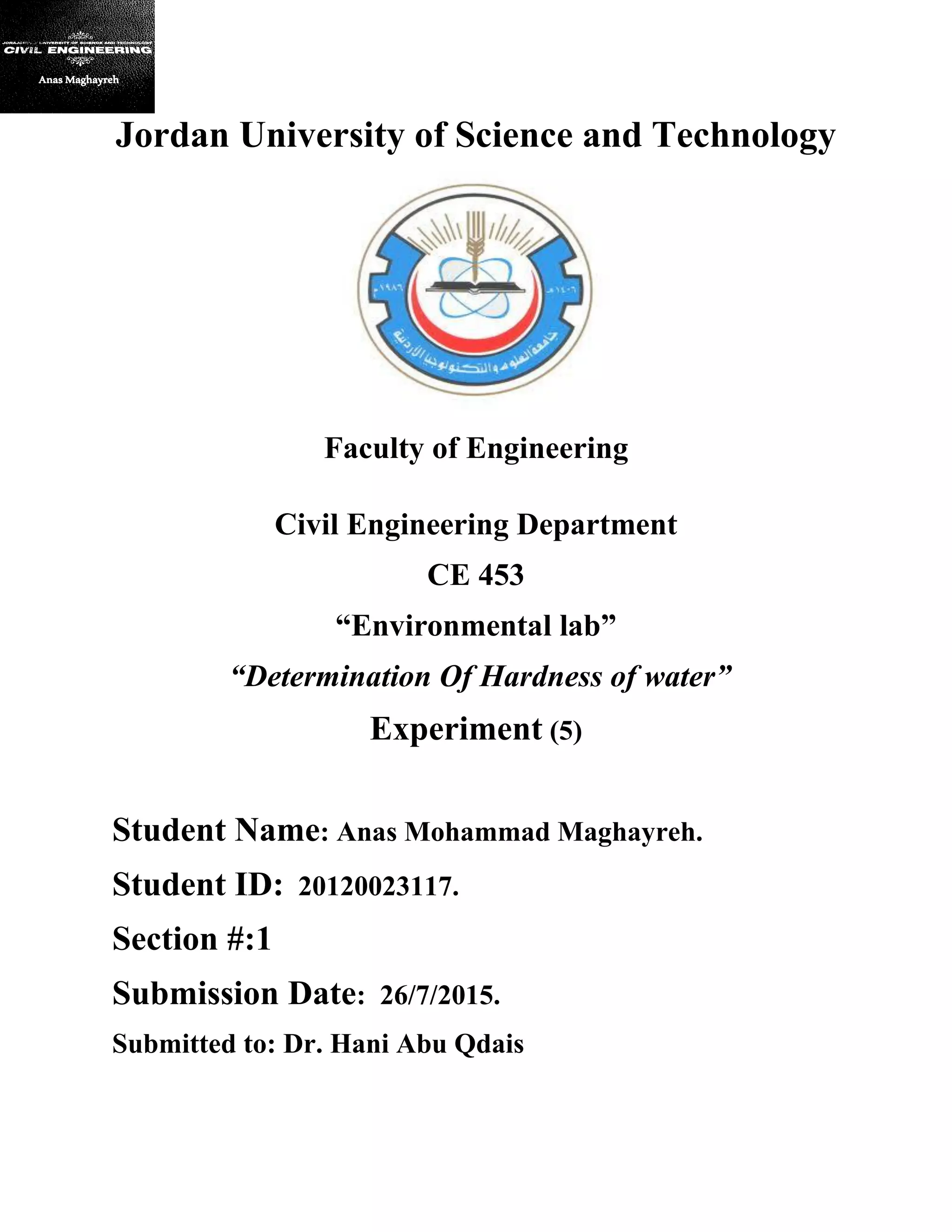 Lab5 determination of hardness of water | PDF