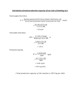Production Calculation of s/j circular knitting m/c. | DOCX