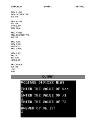 Assembly Language Voltage Divider Bias Program 8086 | DOCX