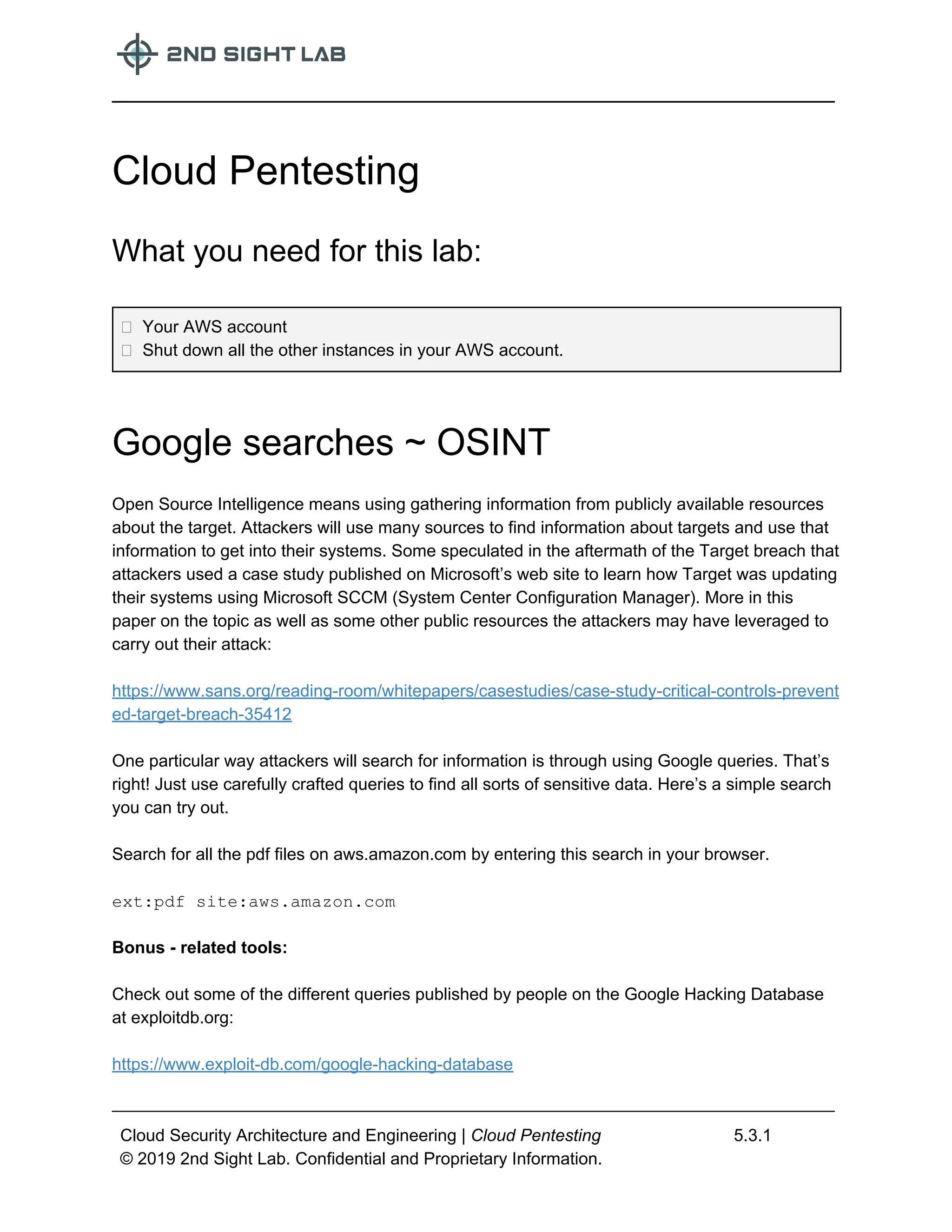 Lab 5.3 Cloud Pentesting - 2nd SIght Lab Cloud Security Class | PDF