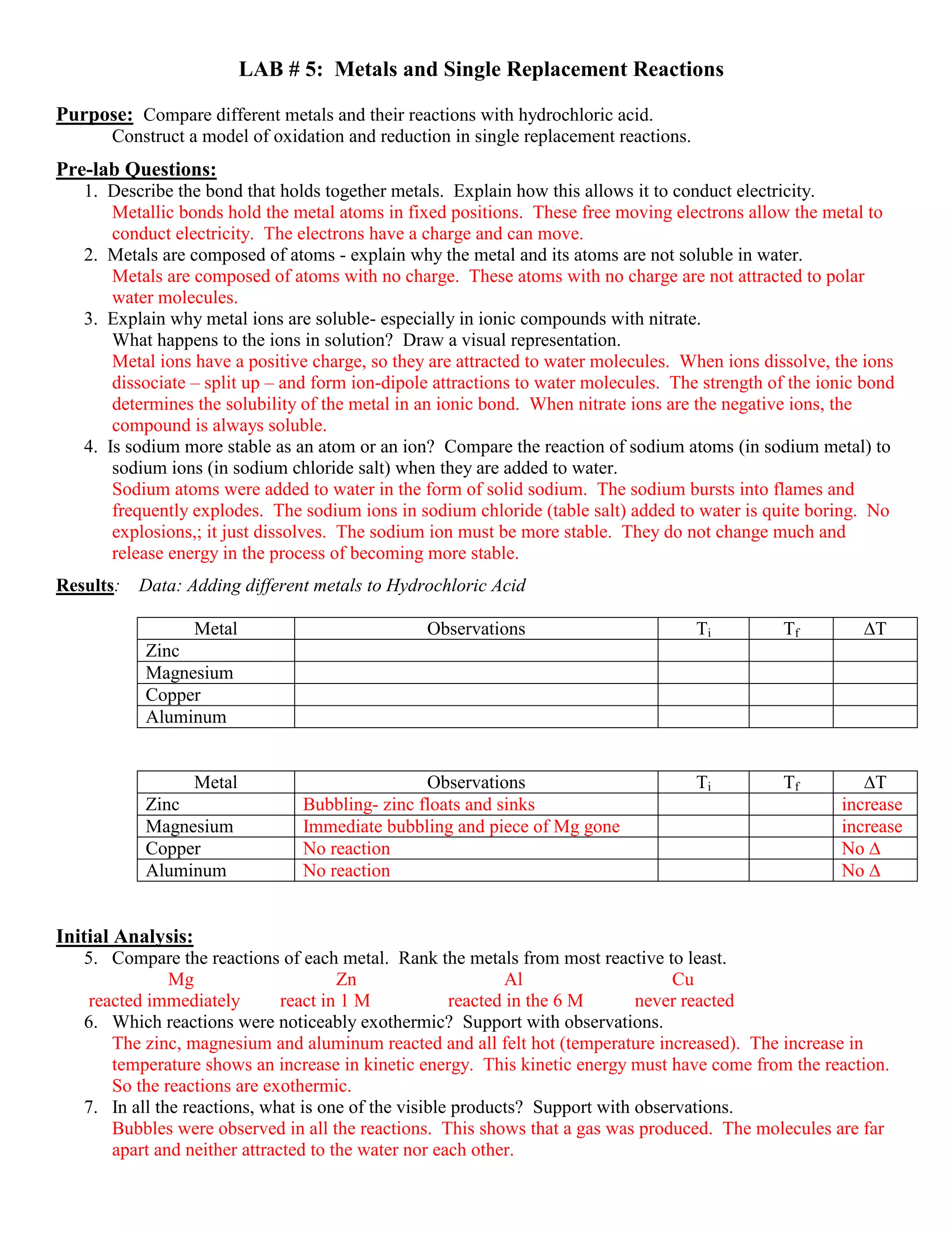 Lab #5 lab sample | PDF | Chemistry | Science