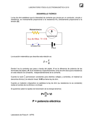 LEY DE OHM LABORATORIO FÍSICA ELECTROMAGNÉTICA 2019 | PDF