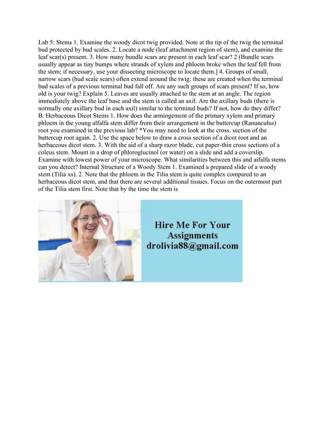 Lab 5- Stems 1- Examine the woody dicot twig provided- Note at the tip ...