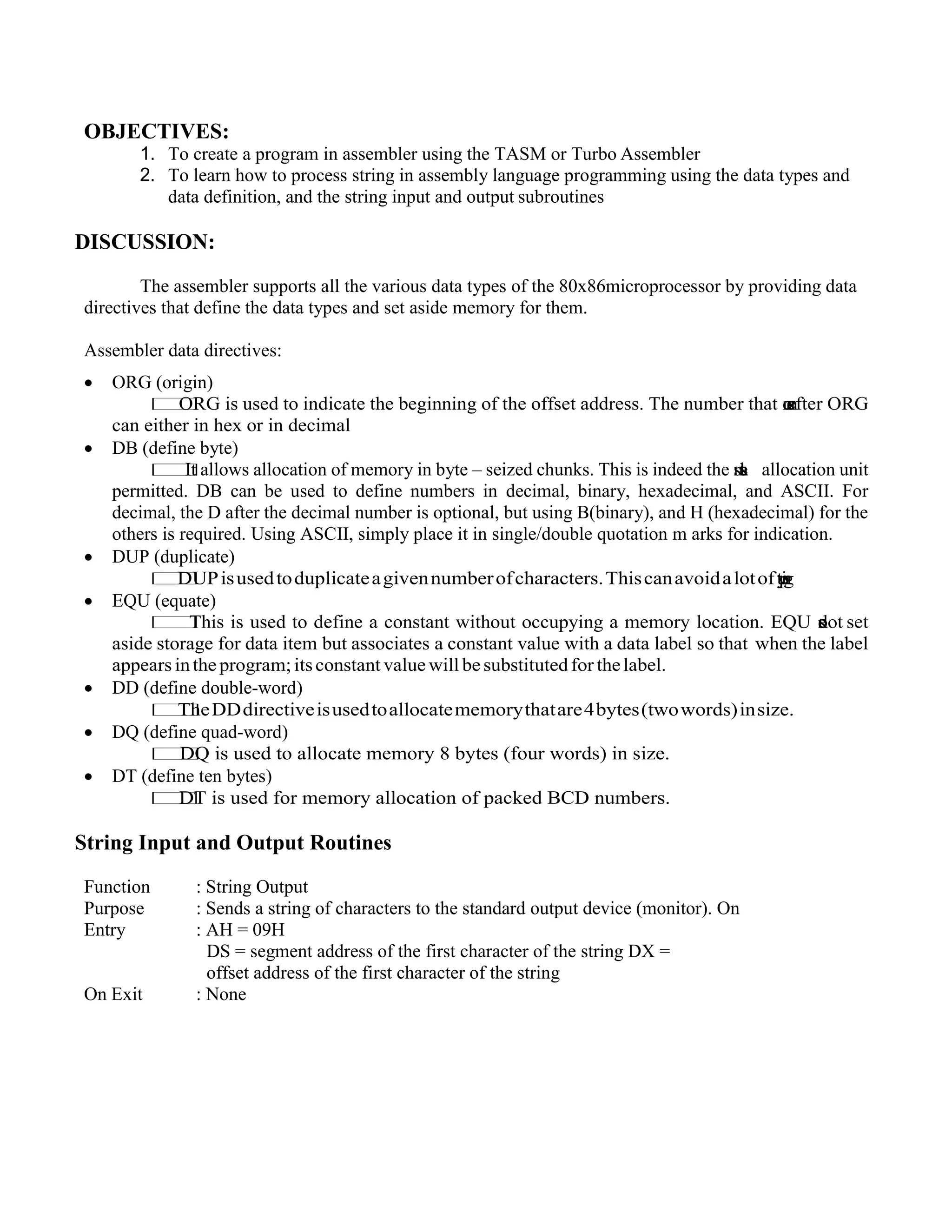 Lab 5 String Manipulation Usingtasm Environment 1docx Programming