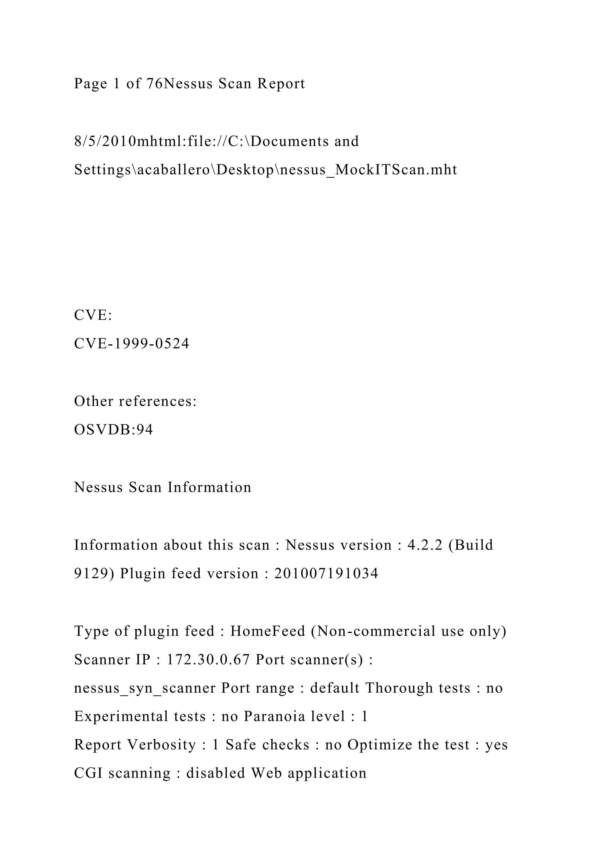 Lab 5 Nessus Vulnerability Scan Report © 2012 By Jone Docx
