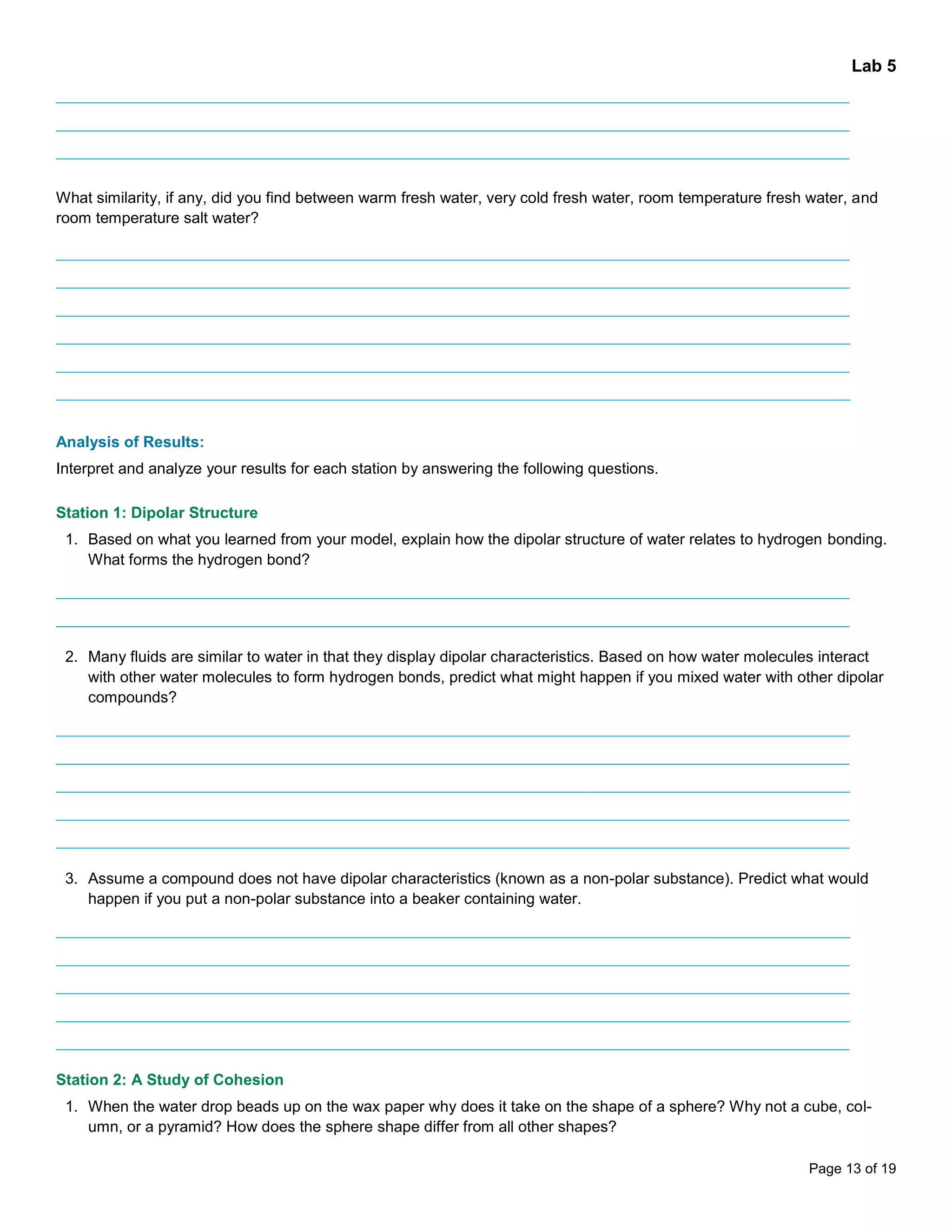 Lab 5 waters unique properties | PDF