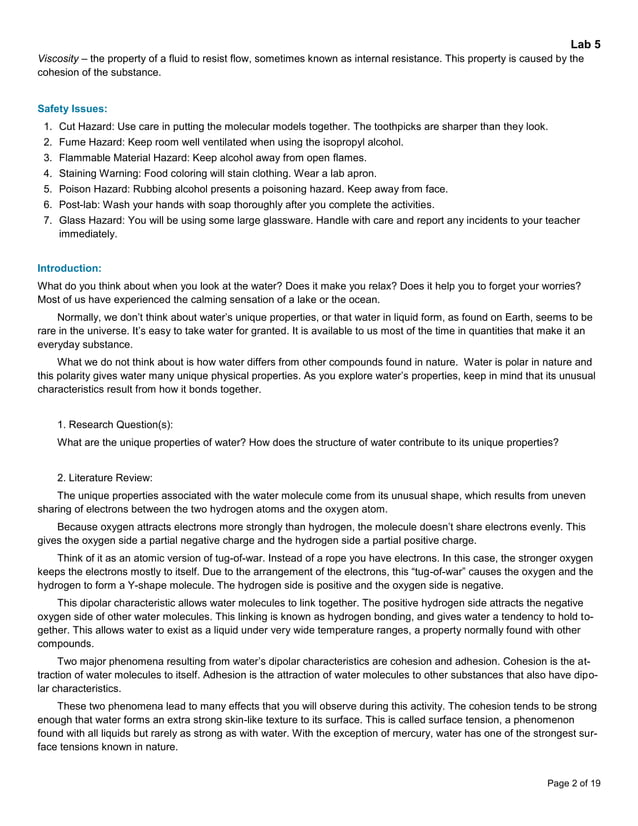 Lab 5 waters unique properties | PDF