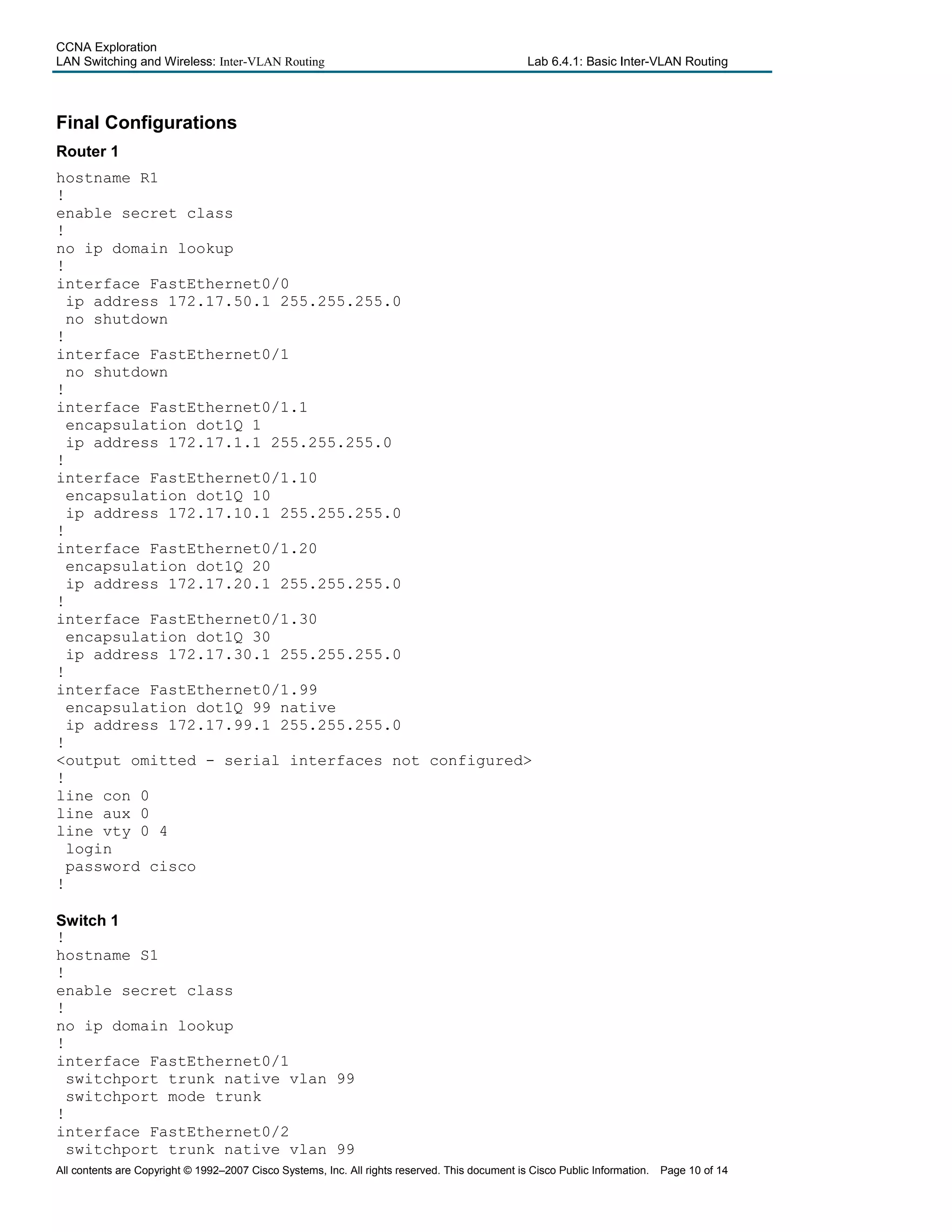 Lab 6.4.1 InterVLAN routing | DOC