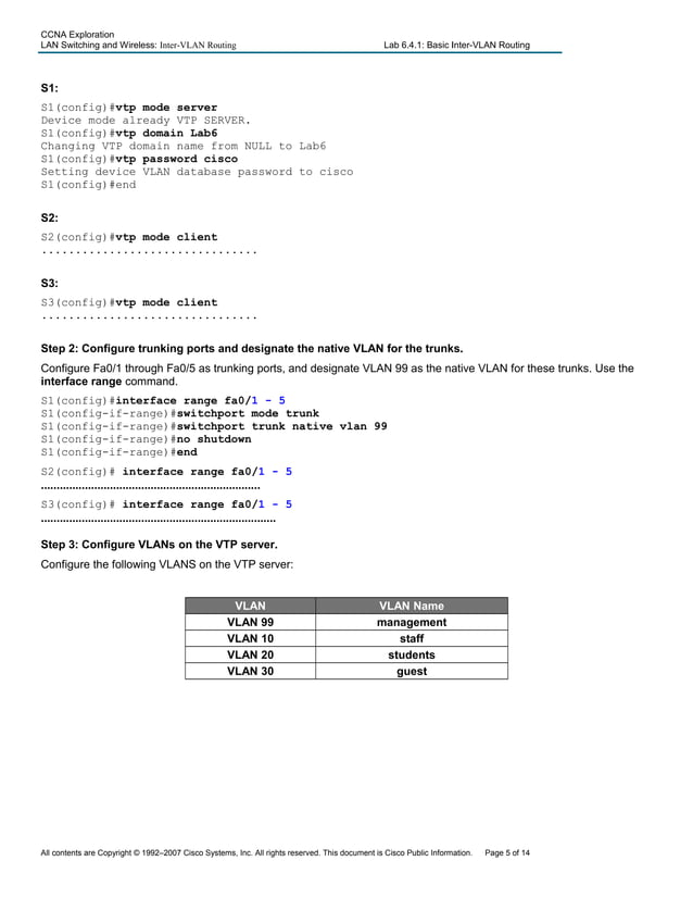 Lab 6.4.1 InterVLAN routing | DOC