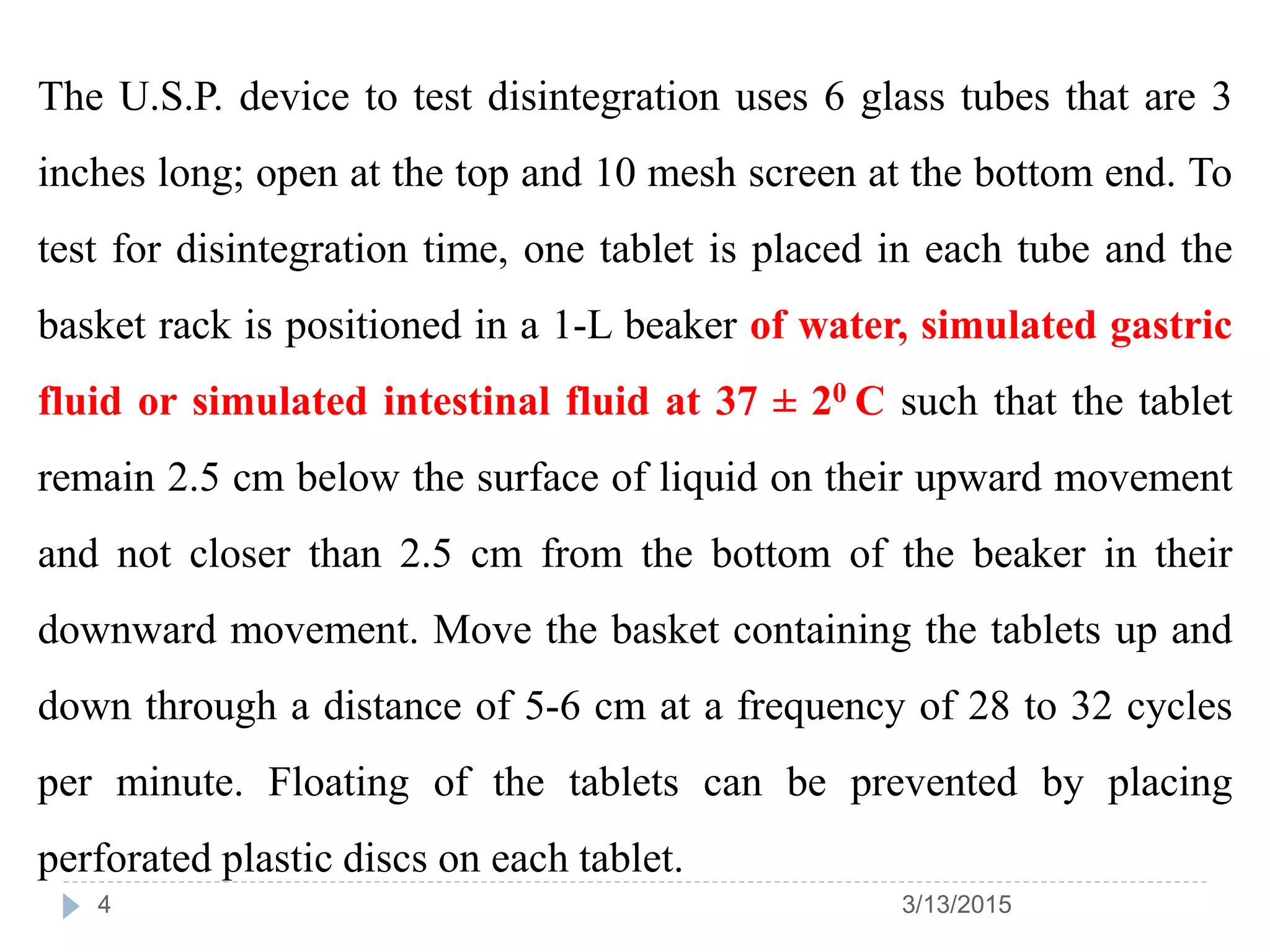 Disintegration and dissolution tests | PPTX