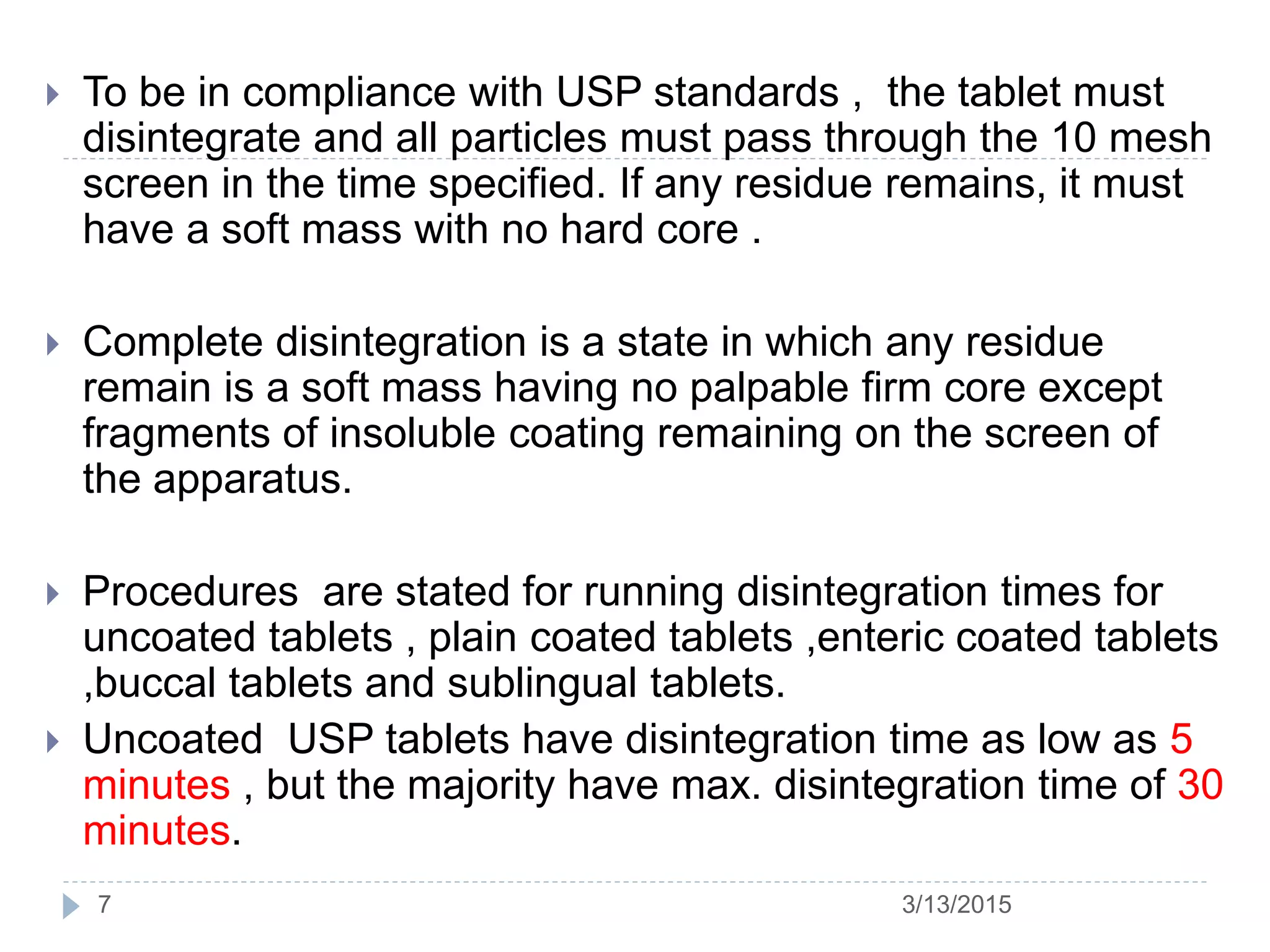 Disintegration and dissolution tests | PPTX
