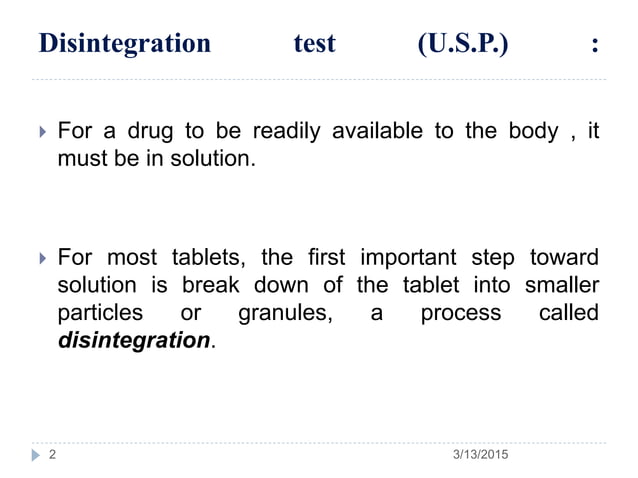 Disintegration and dissolution tests | PPTX | Pharmaceutical Industry ...