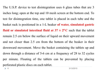 Disintegration and dissolution tests | PPTX