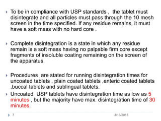 Disintegration and dissolution tests | PPTX