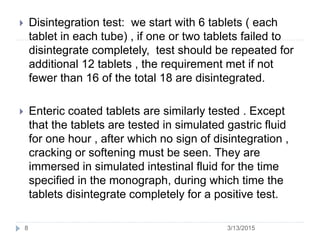 Disintegration and dissolution tests | PPTX