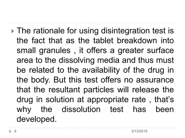 Disintegration and dissolution tests | PPTX | Pharmaceutical Industry ...