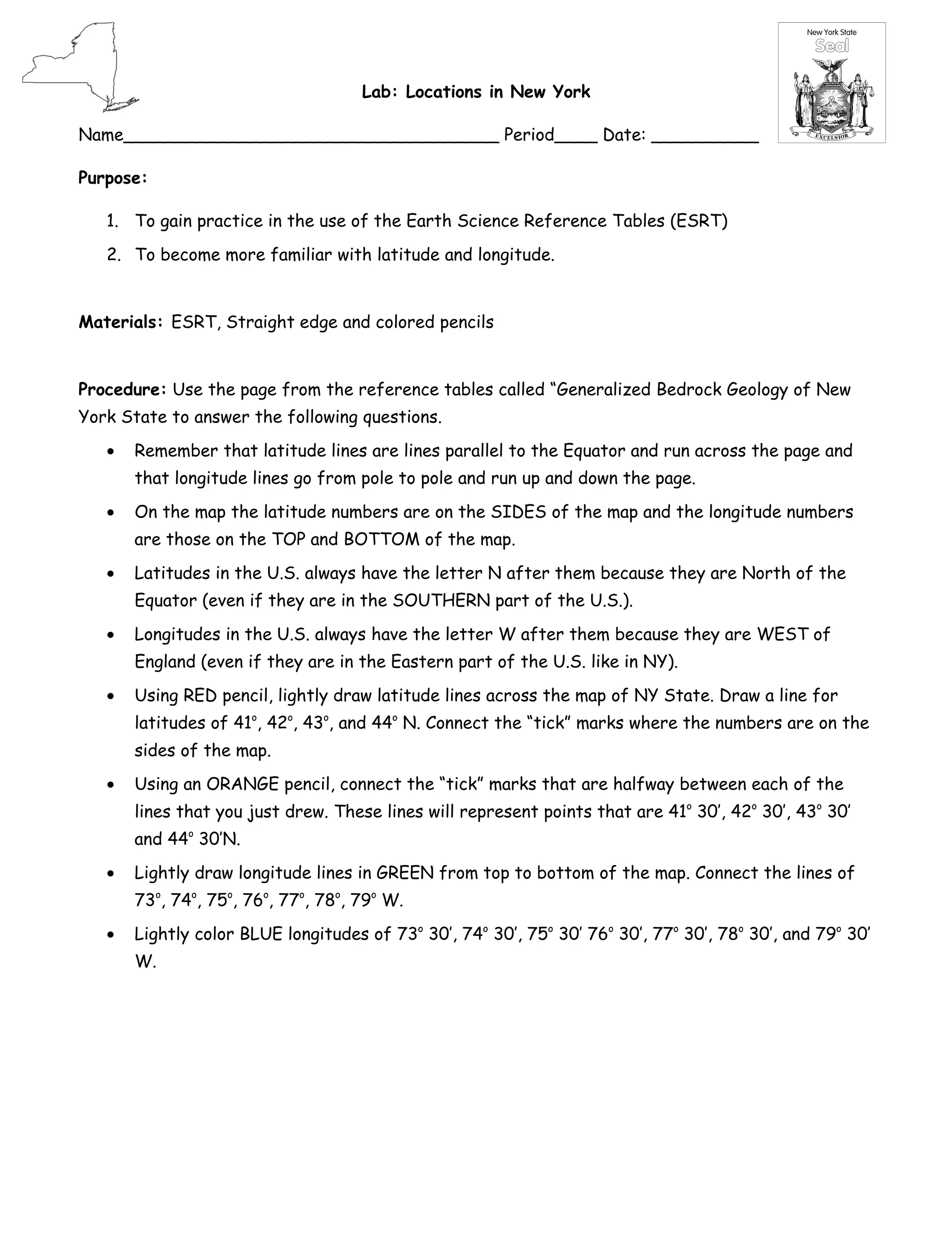 Lab 6 location in ny lat and long lab | DOC | Geography | Science