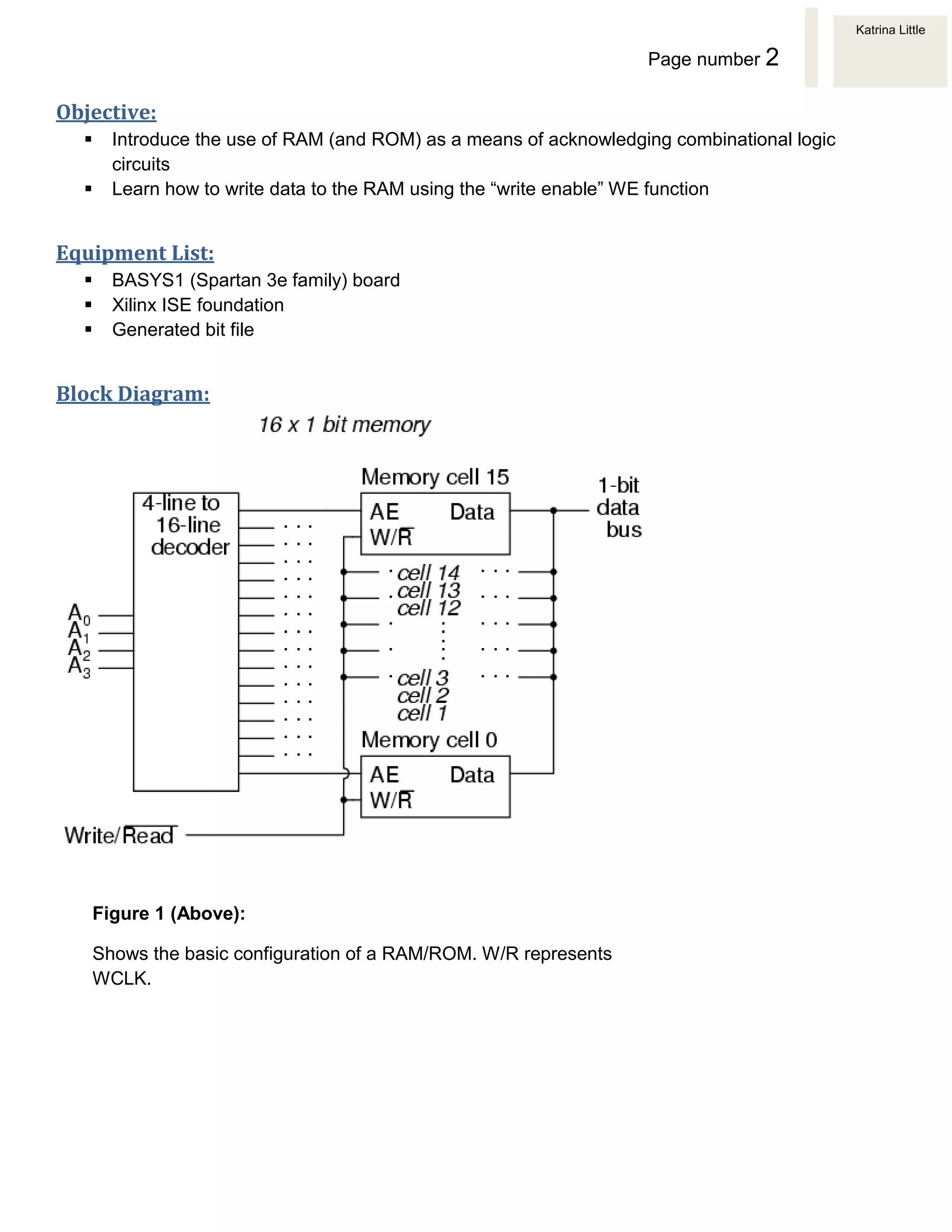 Lab 7 -RAM and ROM, Xilinx, Digelent BASYS experimentor board | PDF
