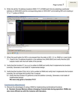 Lab 7 -RAM and ROM, Xilinx, Digelent BASYS experimentor board | PDF