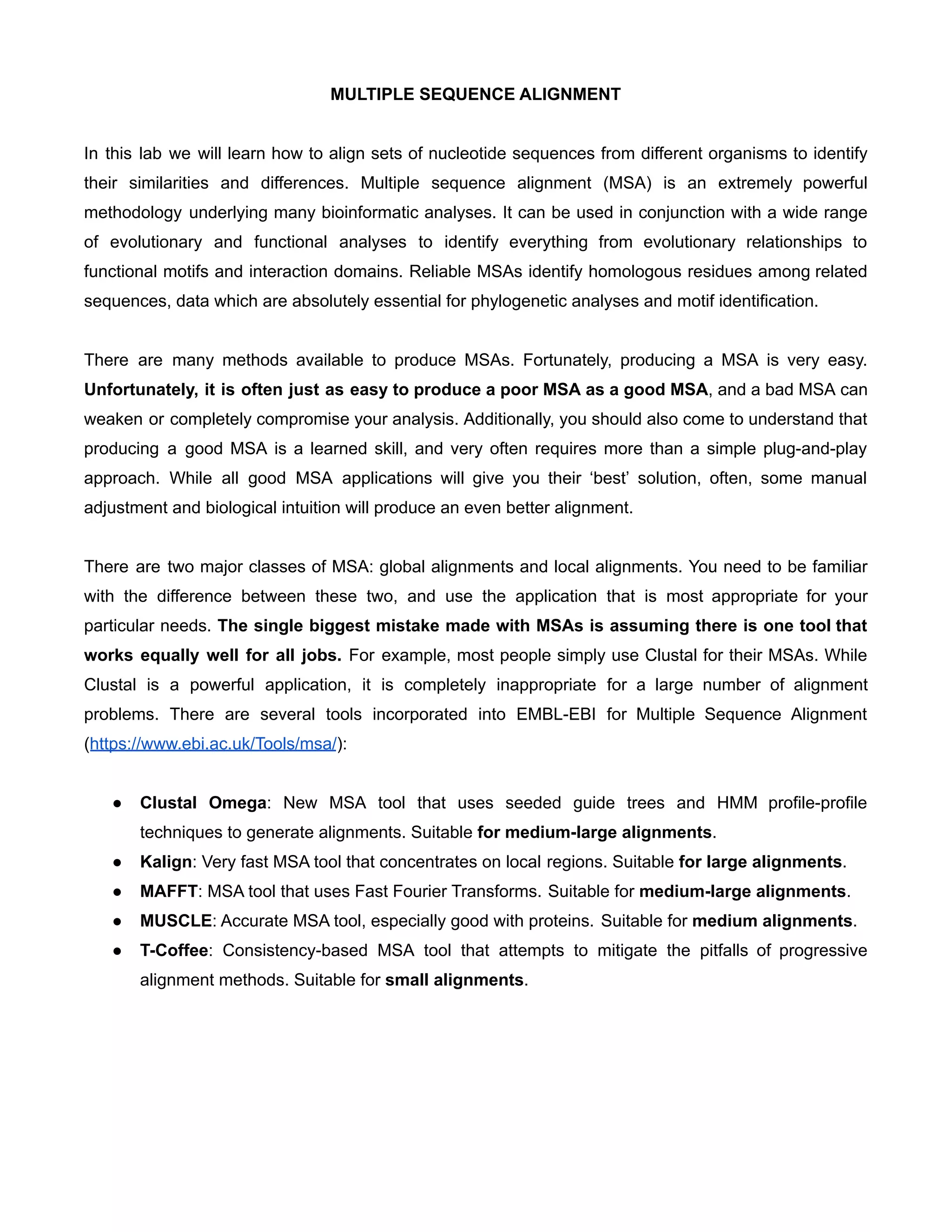 MULTIPLE SEQUENCE ALIGNMENT | PDF