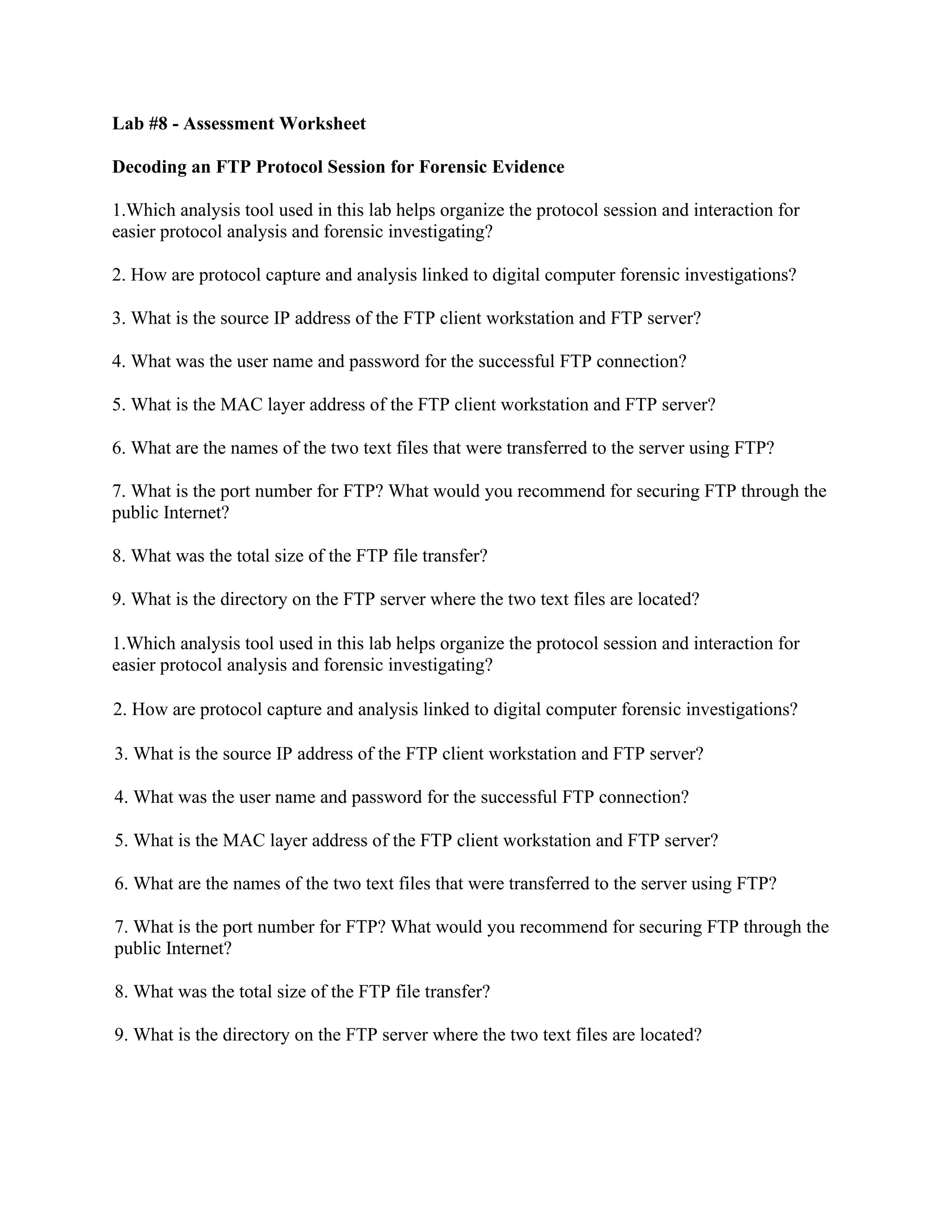Lab #8 - Assessment Worksheet Decoding an FTP Protocol Session for Fo.pdf