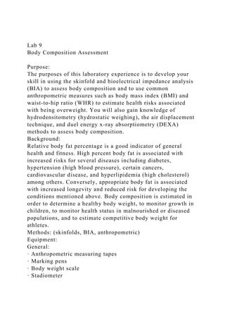Lab 9Body Composition AssessmentPurpose The purposes of t.docx