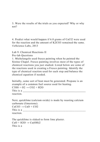 Lab 9 Chemical Reactions IIPre-lab Questions1. What is a limi.docx