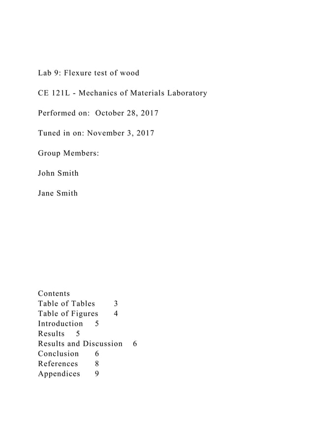 Lab 9 Flexure test of woodCE 121L - Mechanics of Materials .docx ...