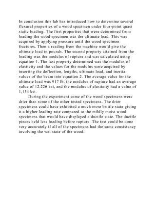 Lab 9 Flexure test of woodCE 121L - Mechanics of Materials .docx