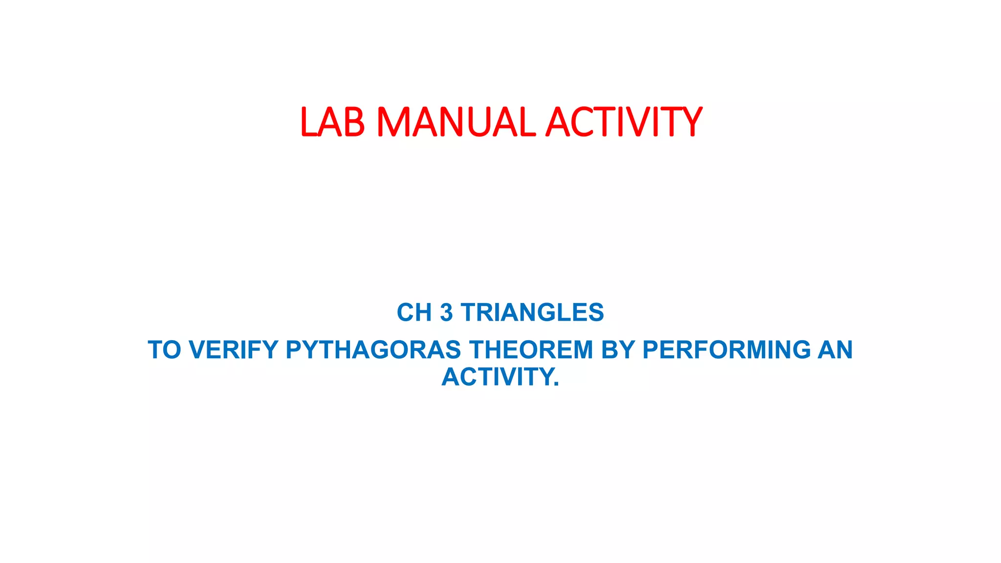 Pythagoras Theorem (Lab activity) | PPTX