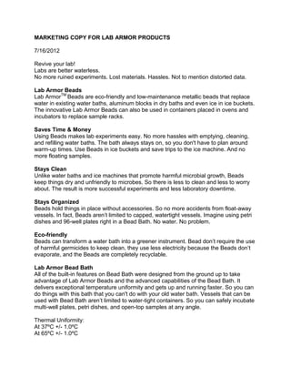 2012 Lab Armor Marketing Text Copy for Products | PDF