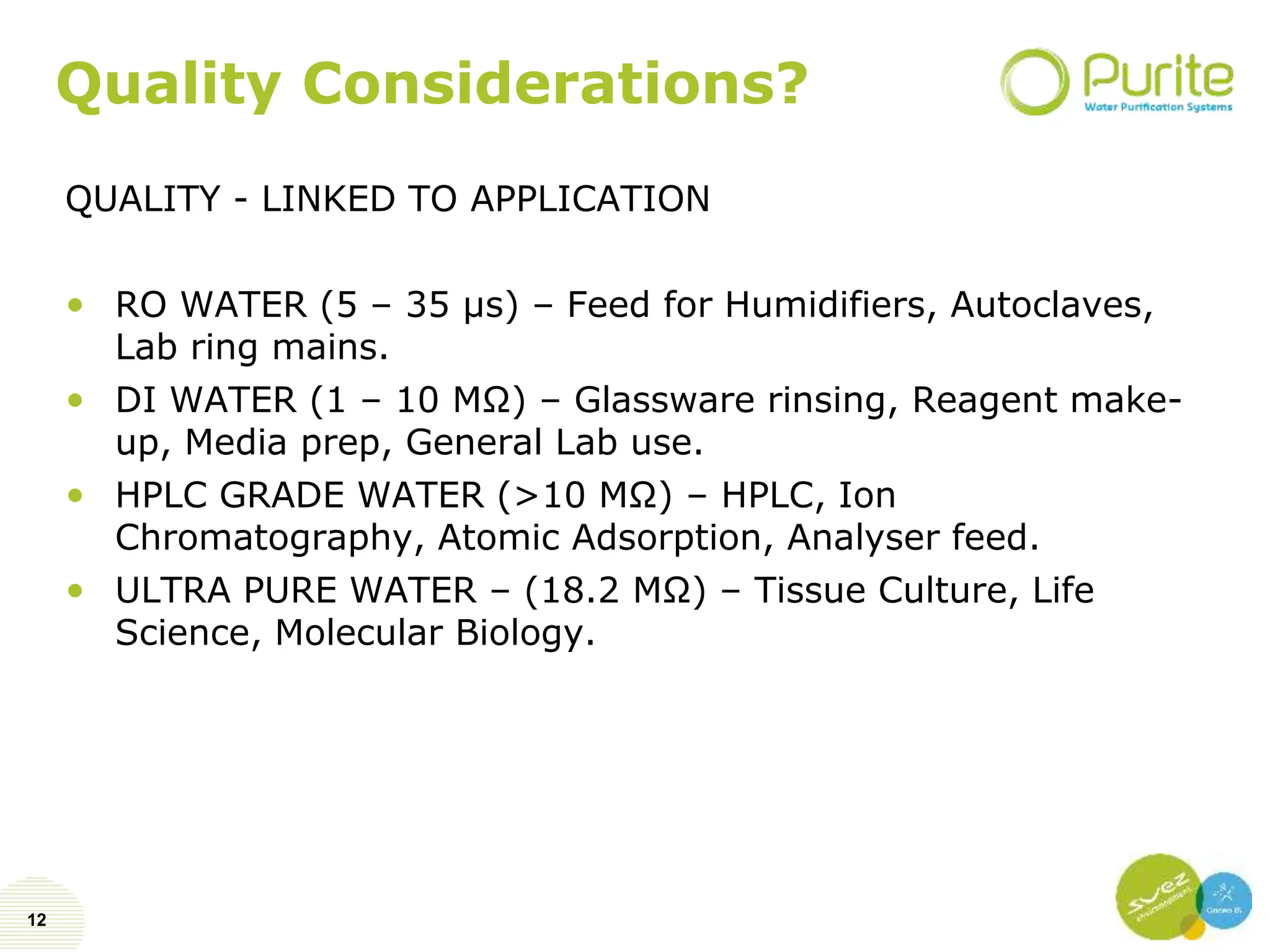 Laboratory Water Purification Technology, Products and Water Quality ...