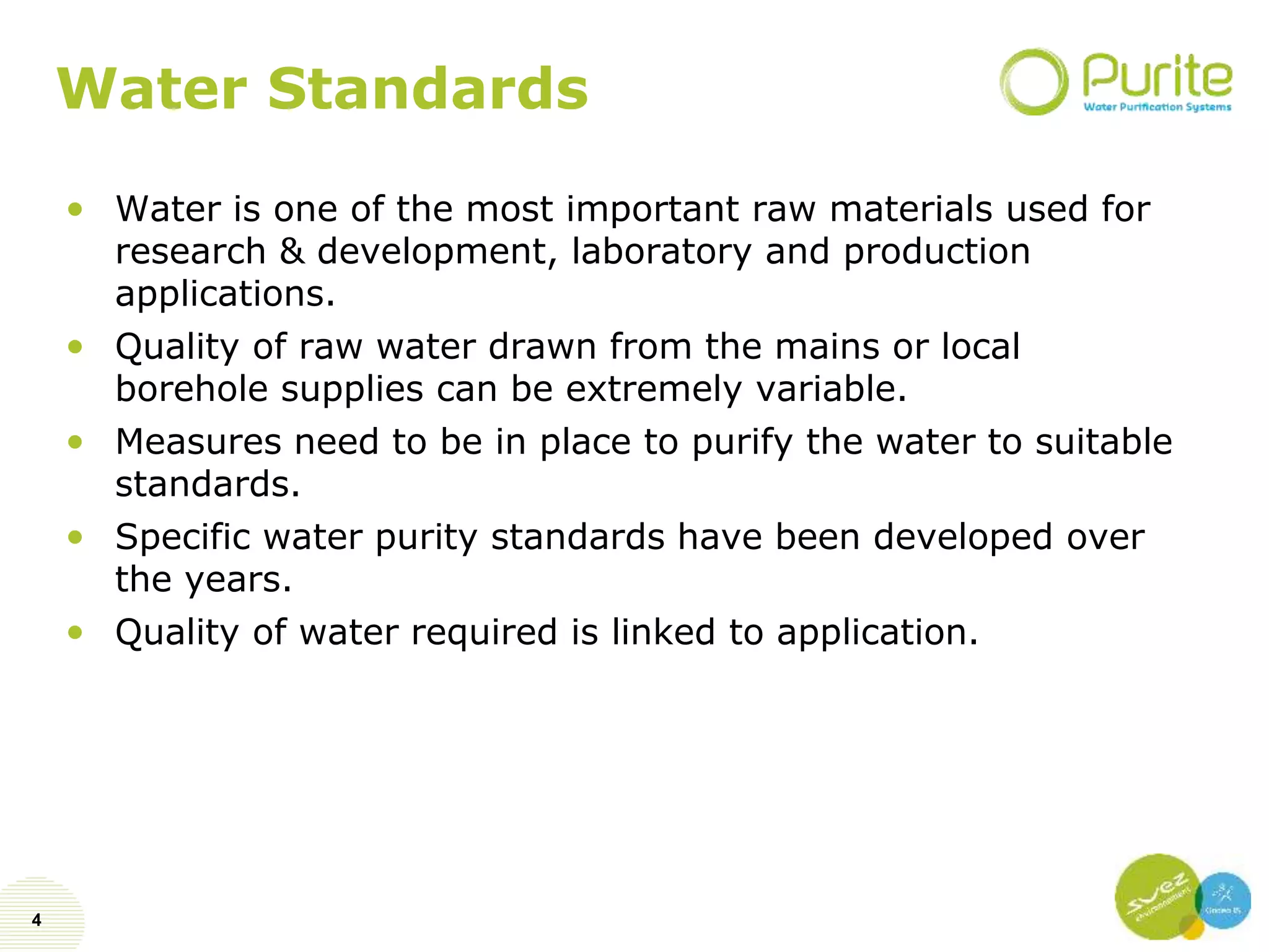 Laboratory Water Purification Technology, Products and Water Quality ...