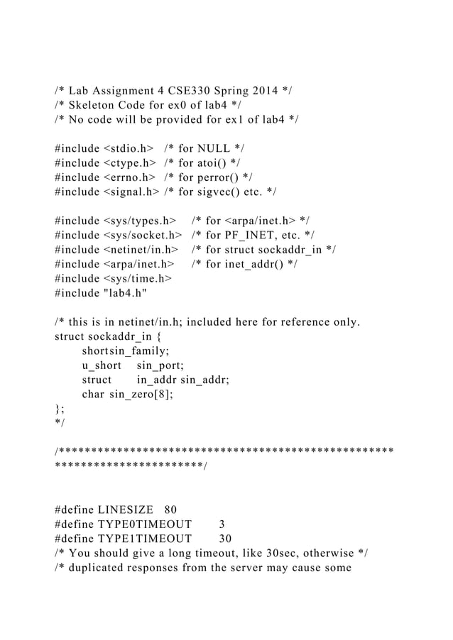 Lab Assignment 4 CSE330 Spring 2014 Skeleton Code for ex.docx | Programming Languages | Computing
