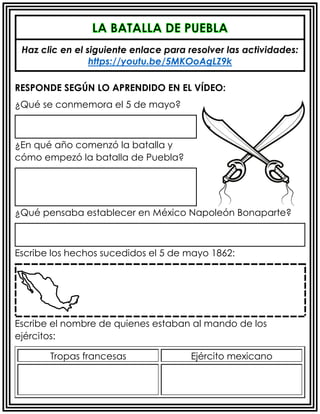 🇲🇽⚔LA BATALLA DE PUEBLA-CUADERNILLO DE ACTIVIDADES⚔Esmeralda Te Enseña⚔ ...