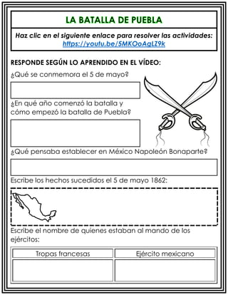 🇲🇽⚔LA BATALLA DE PUEBLA-CUADERNILLO DE ACTIVIDADES⚔Esmeralda Te Enseña⚔ ...