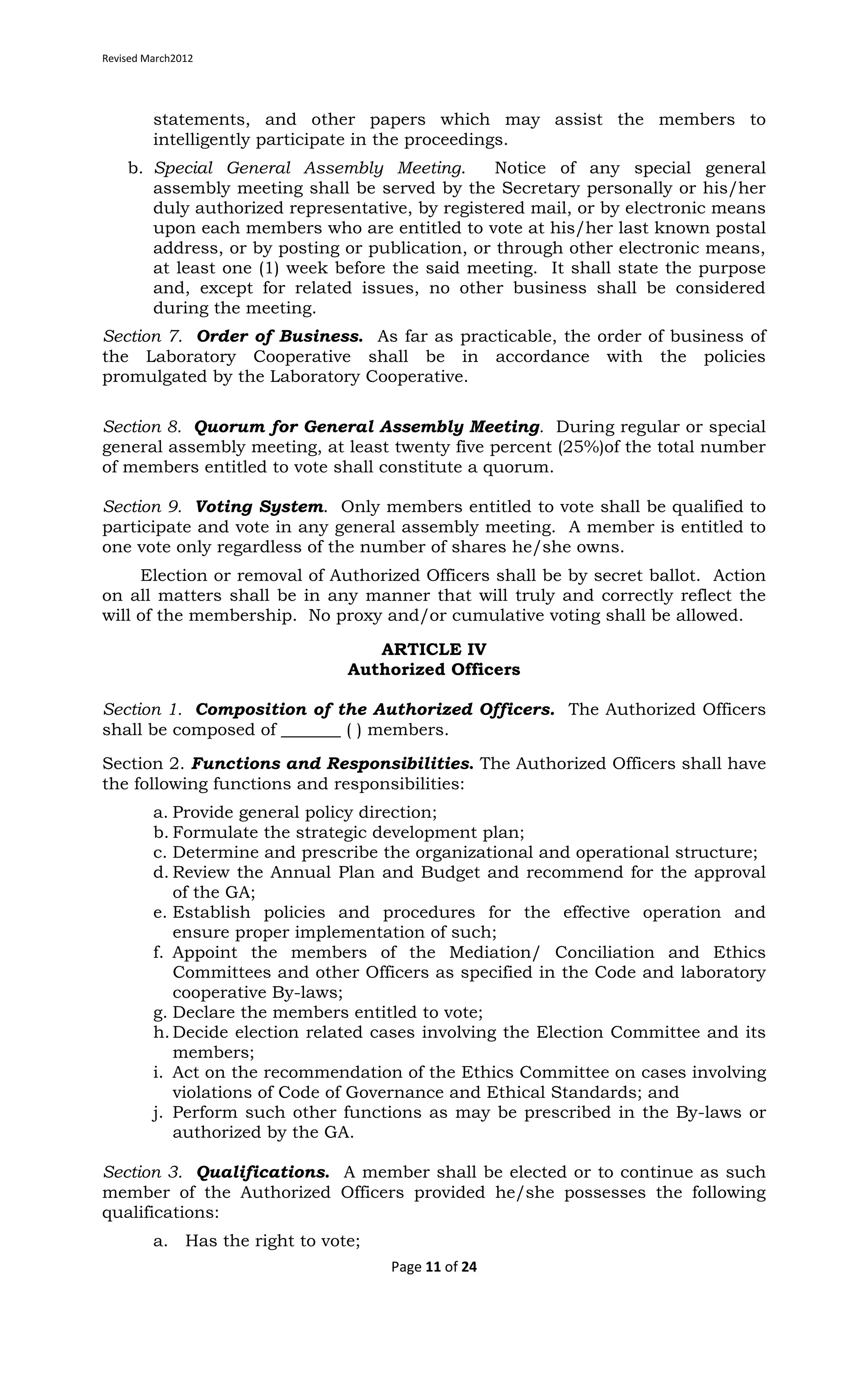 Laboratory Cooperative Article of Cooperation and By Laws Template | PDF